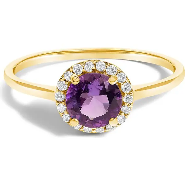 HAUS OF BRILLIANCE 10k Gold Gemstone And Diamond Halo Ring - Yellow | Purple Amethyst